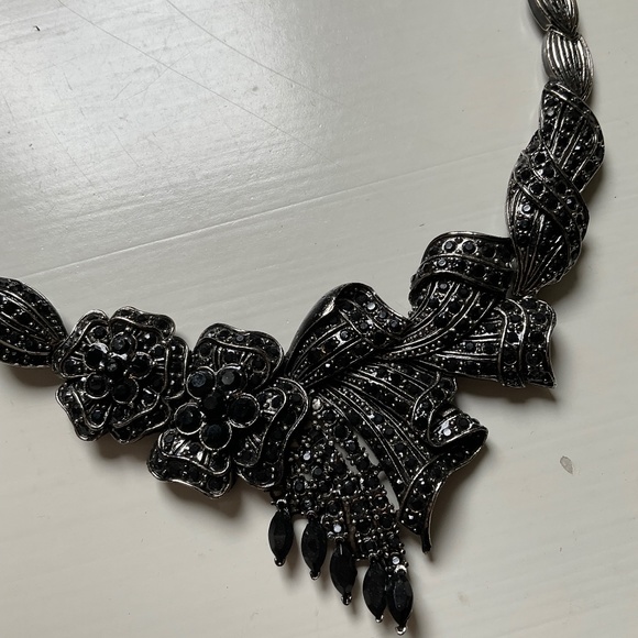 Jewelry | Vintage Statement Necklace Black Stones Gun Metal Grey | Poshmark